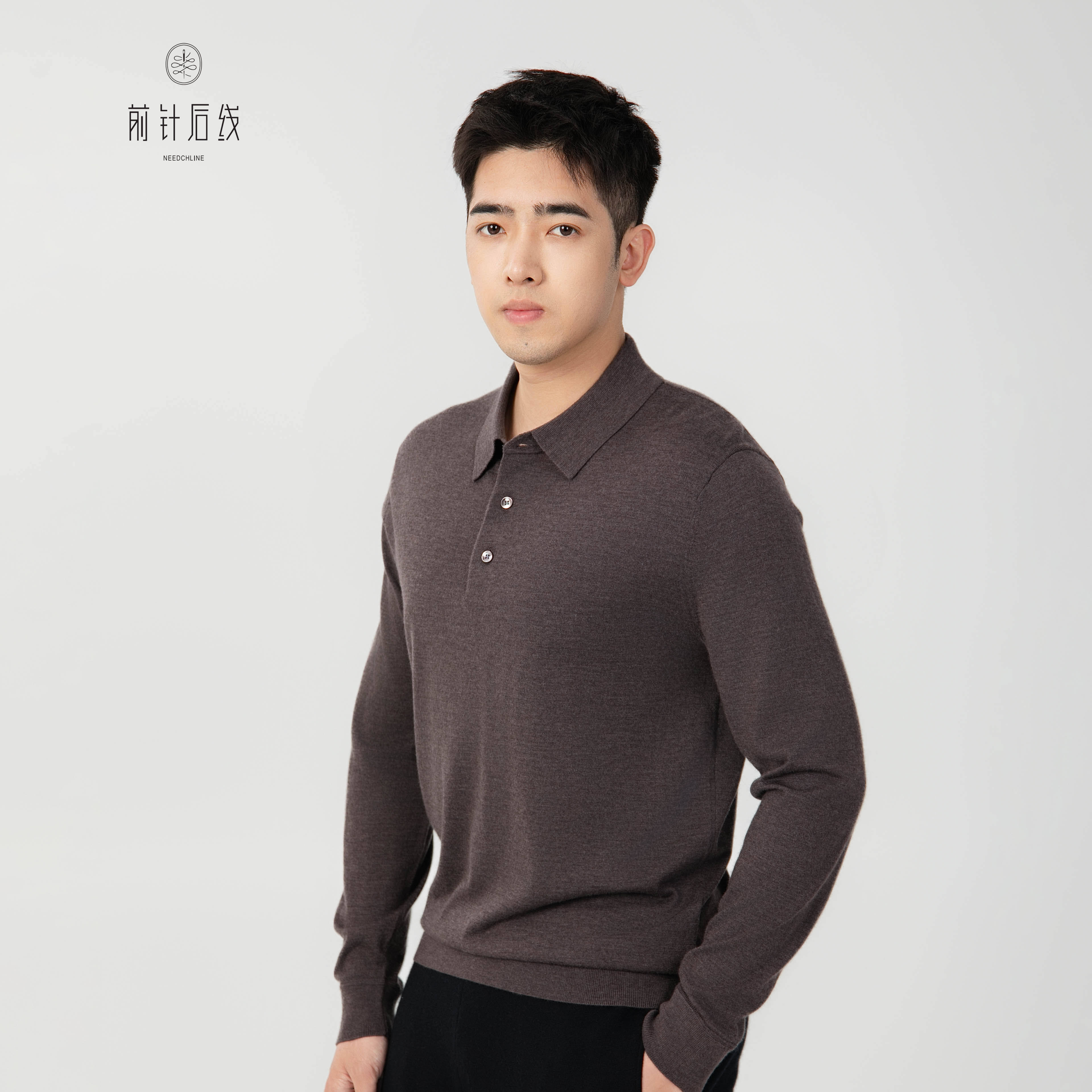 100%纯羊绒男士羊绒衫翻领长袖厚款POLO衫秋冬保暖男装保暖男纯色