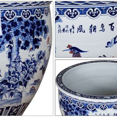 景德镇陶锦瓷鱼缸缸落养睡莲荷花鲤盆手绘书画tb-67000庭院酒店大