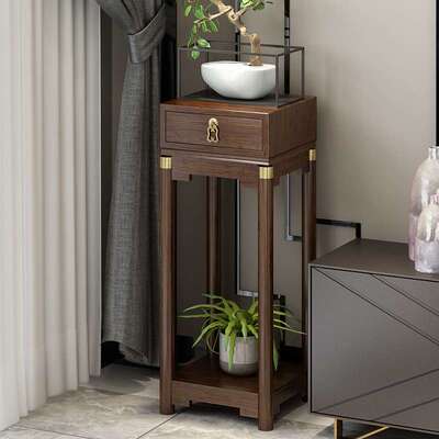 花架子实木阳客厅盆室内简约BF-DTHT圆花形复古几落地台花景架花