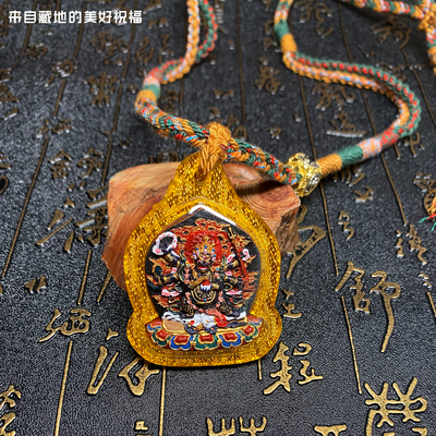 热贡画师纯手绘六臂大黑天药擦擦藏式文玩嘎乌盒饰品佛牌佛像艺术