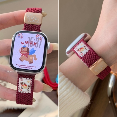 适用iwatch可爱马年编织磁吸表带