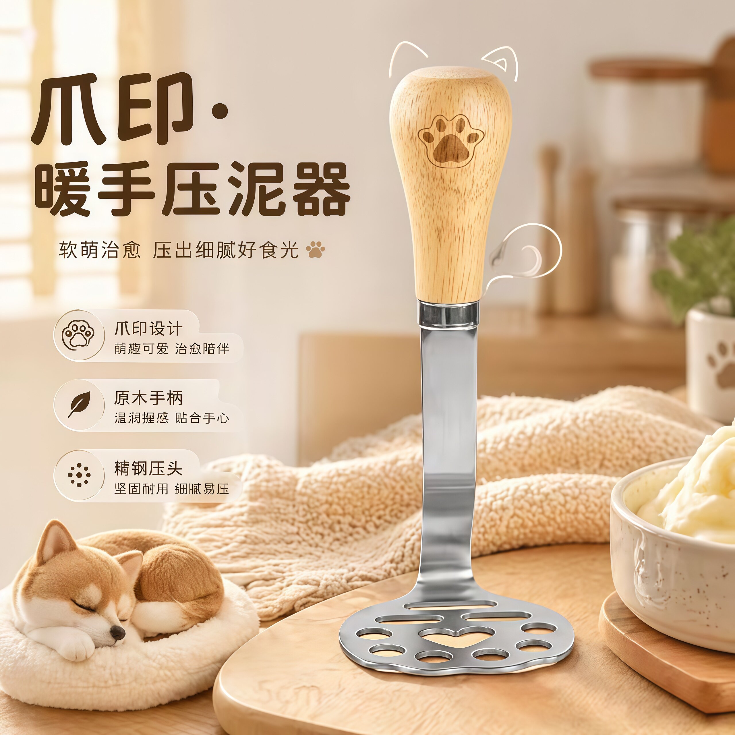 猫爪压土豆泥神器不锈钢工具家用捣碎器压泥器捣泥器手动婴儿辅食