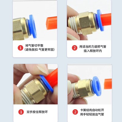 气动气管快速接头PC8-02快插螺纹直通PC10-3 1S2外丝气源工具元件