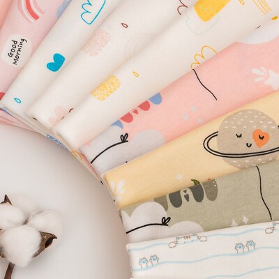 a类婴幼儿纯棉布料 200g印花棉毛面料 婴儿包被口水巾布料