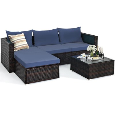 极速5PCS Patio Rattan Furniture Set SectioMnal Conversation