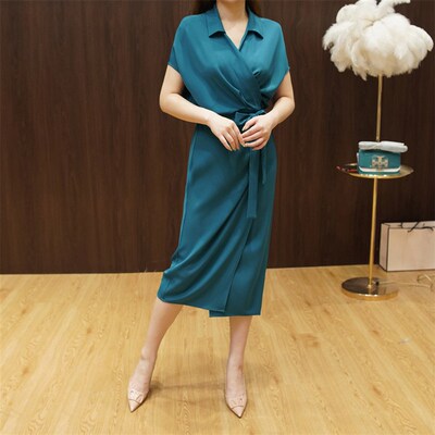 RL新品衬衫裙裹身裙翻领系带腰带修身显瘦遮肉连衣裙衬衣裙围裹裙