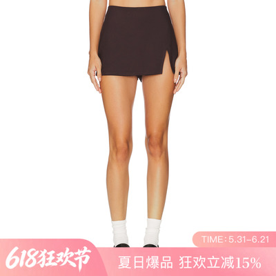 [夏季新品]REVOLVE简约尚约棕色休闲裤修身开叉通勤短款裤装