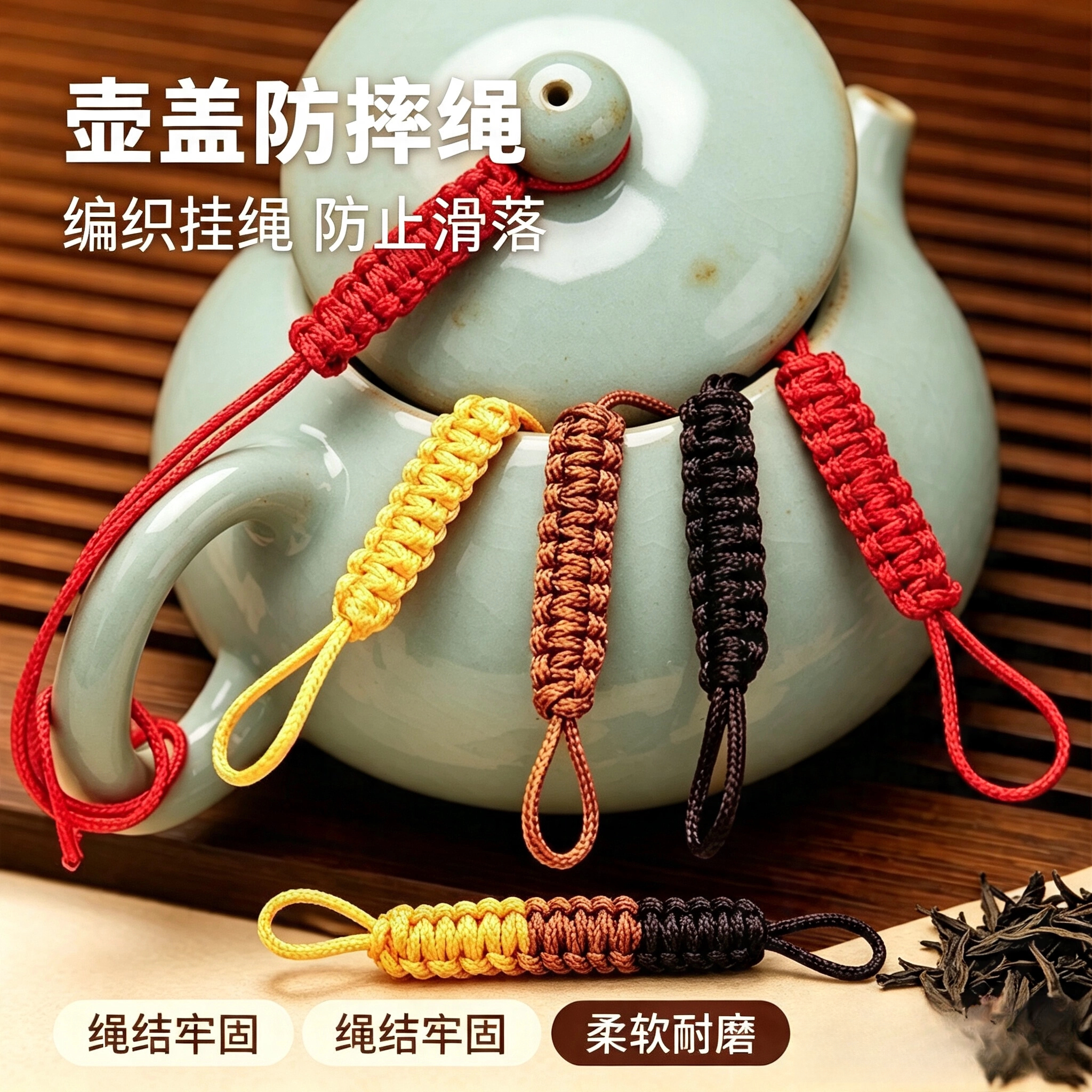 新款通用中式手工编织茶壶绳防烫防摔绳绑壶绳紫砂壶绳子茶具配件