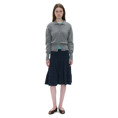 柔软高弹性针织抽褶层叠中长裙