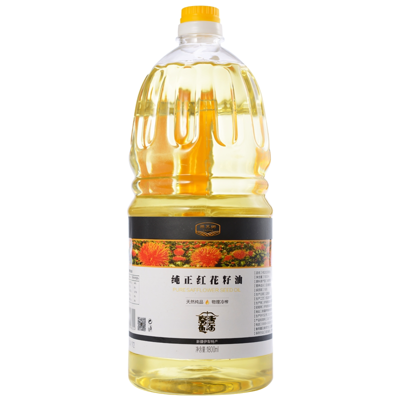 雅其娜新疆纯正红花籽油1.8L桶装物理压榨一级营养健康新疆食用油