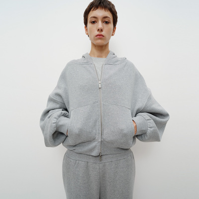 FILGood灰色短款卫衣卫裤100棉 短宽落肩版本定制双开拉链FG01H03