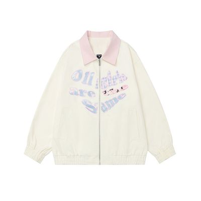 Fudge Pink 2025春季新款实拍美式复古简约宽松拉链夹克外套