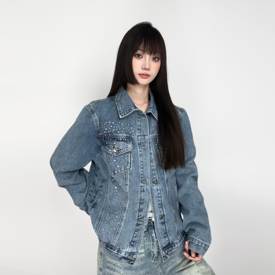 显瘦镶钻短款百搭牛仔外套