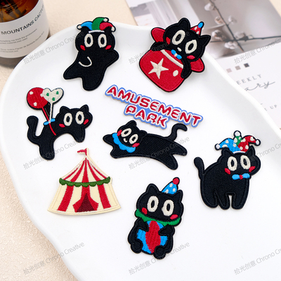 黑色猫咪自粘刺绣布贴