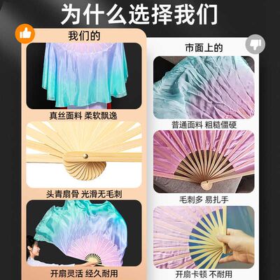 家燕归巢舞蹈扇子真丝双面粉紫蓝渐层绸扇儿童古典舞表演跳舞道具
