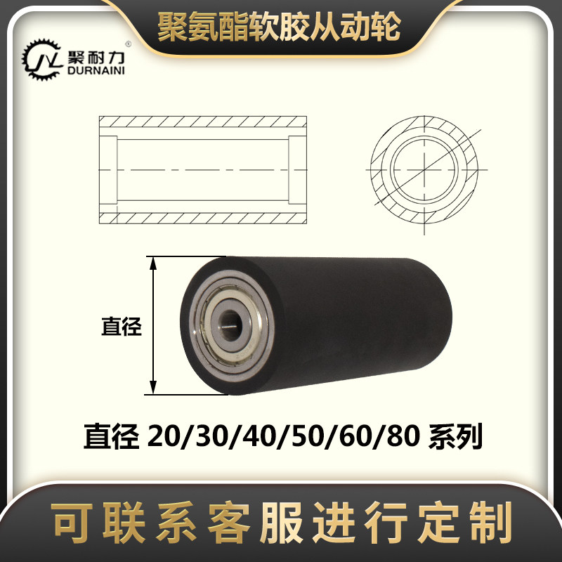现货贴标机包胶滚筒双轴承无动力橡胶滚轮托辊耐磨胶辊PU硬度70A