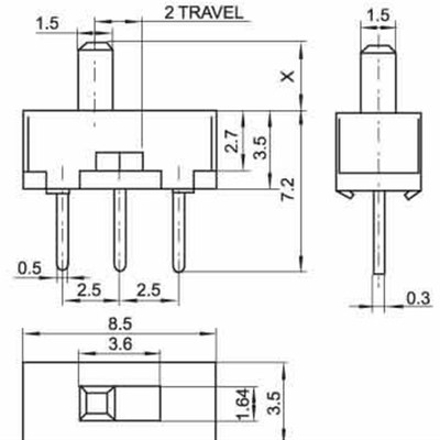 SS12D01G3  SS12D00VG2 3 4 5mm 脚距:2.54MM二档拨动开关 3个脚