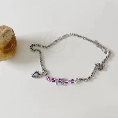 极速-Titanium steel chain stitching chIain purple love neckl