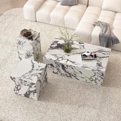 法式宝格莉大理石茶几家用客厅北欧轻奢复古茶几长方形边角几组合