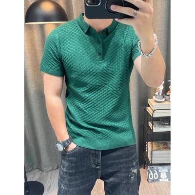 纯色短袖polo衫男士半袖针织衫有领上衣弹力百搭修身青年男装毛衫