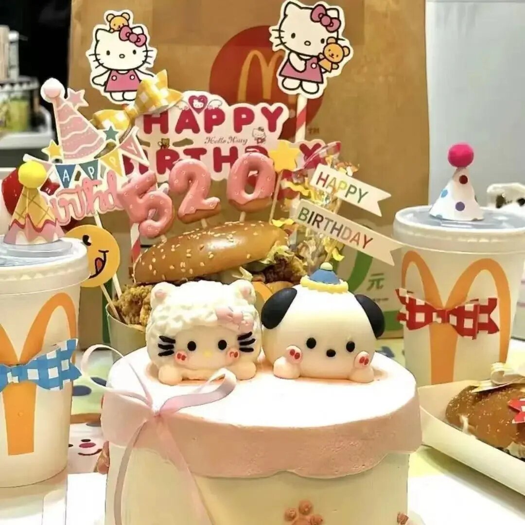 立体精致情侣小熊猫狗公仔蛋糕装饰巧克力蛋糕套装饰品点缀可食用