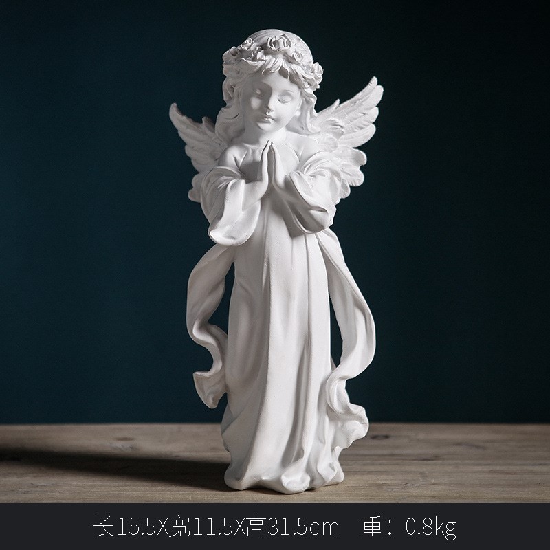 【】欧式复古白色天使装饰品雕塑石膏人物家居摆设雕像小摆件