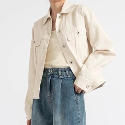 C043白色牛仔短外套女春秋宽松港风夹克水洗上衣休闲牛仔服0.56