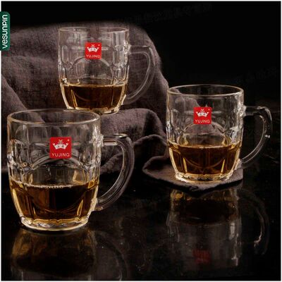 玉晶加厚玻璃杯家用泡茶杯透明带把水杯啤酒杯办公杯子透明2409-1