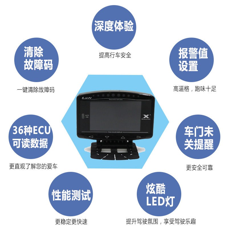 LUFI X1 OBD汽车多功能仪表 支援中英文介面显示油温转速水温 改