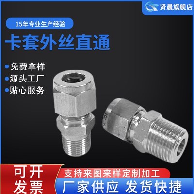 304不锈钢卡套接头直通终端单双卡套仪表接ENPT1/2 M10*1G1/4直管