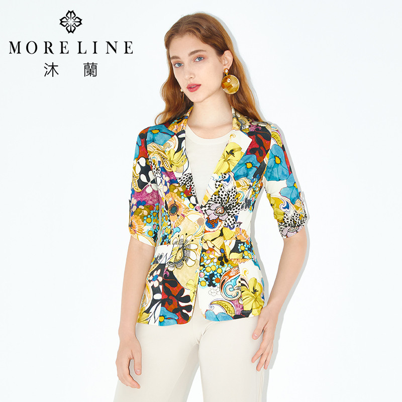 MORELINE商场同款外套女士高端洋气印花减龄显瘦百搭西装