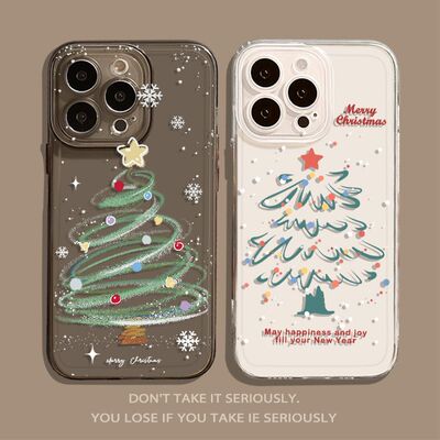ins圣诞树iphone16/15promax新款17苹果14/13/12min手机壳7/8plus情侣11高级xs圣诞xr透明se3全包6保护套2025