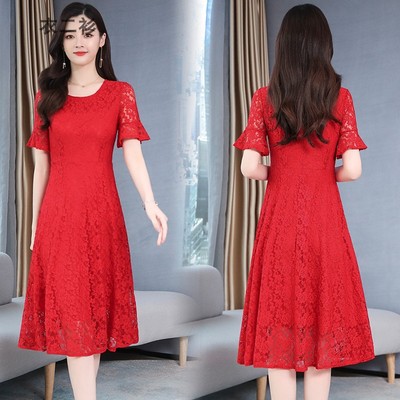 大红色新娘敬酒晚礼服2021夏季新款气质显瘦小个子回门蕾丝连衣裙