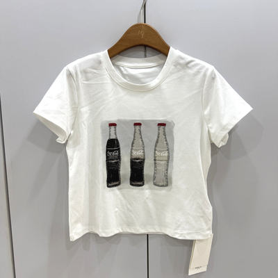 2098欧洲站26春夏时尚圆领宽松显瘦百搭可乐瓶印花减龄棉短袖T恤