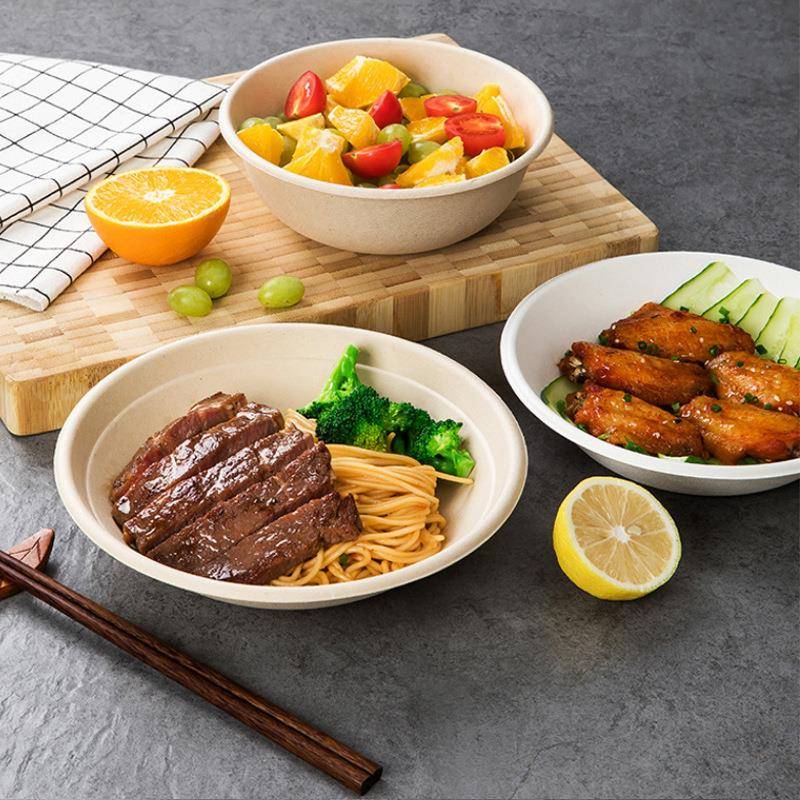 一次性可降解加厚圆碗刨冰沙拉纸浆碗敞口轻食简餐打包环保餐盒
