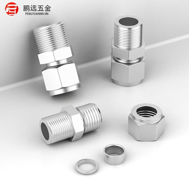 304/316不锈钢卡套接头ZG仪表气源铜管NPT双卡套直通终端外螺纹