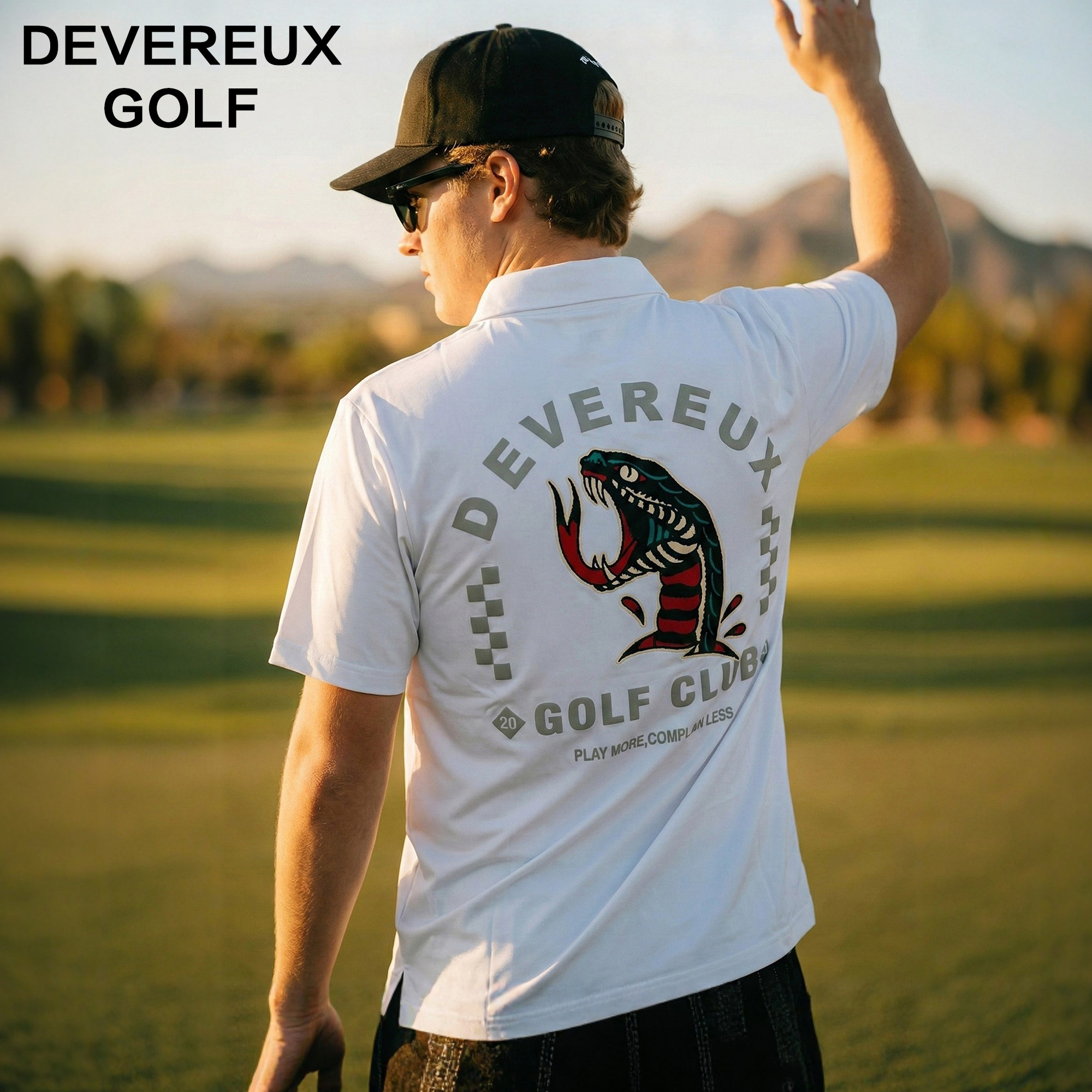 Devereux Golf潮牌高尔夫速干短袖T恤男眼镜蛇印花复古小高领球衣
