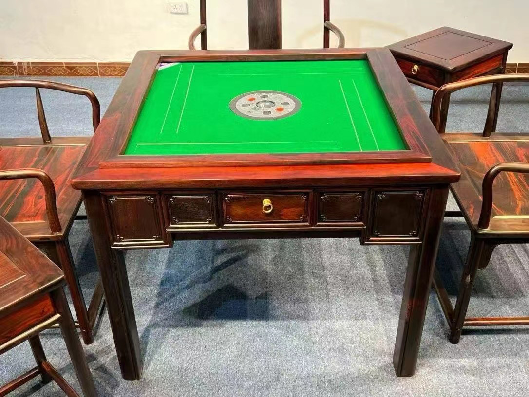 老挝大红酸枝红木全自动麻将桌交趾黄檀中式休闲棋牌桌电动机老料