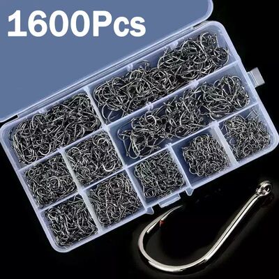 50-1600Pcs/BoxFishing Hooks Carbon Steel Strong Sharp Silver