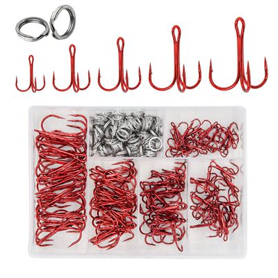 200 Pack Fishing Treble Hooks Kit High Carbon Steel Hooks St