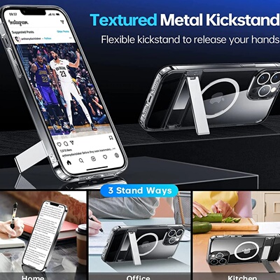 Clear Magnetic Phone Case with Kickstand for iPhone 17 Pro