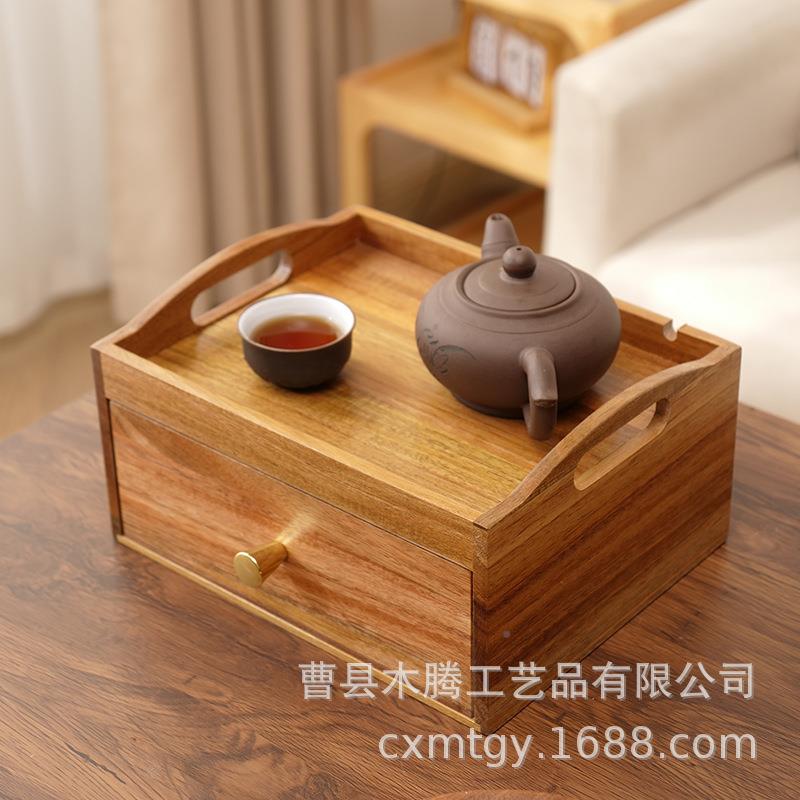 现货木质配茶收纳盒相思包茶具黑胡桃干件储物盒抽屉木茶盒茶站分