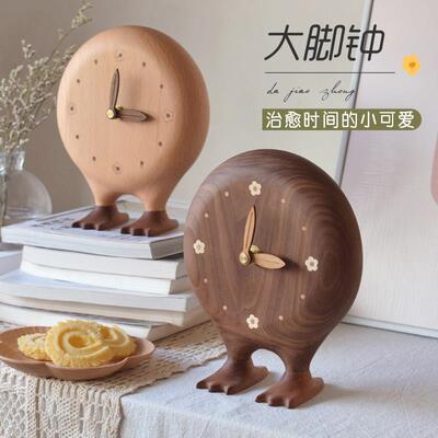 山舍 | 大脚钟 创意可爱实木 静音座钟 卧室床头桌面装饰摆饰时钟