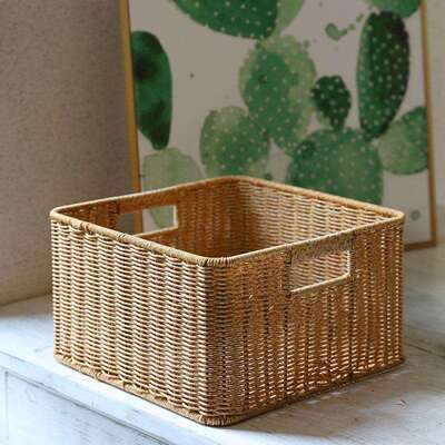 客厅收橱柜置物篮电视柜格子纳筐塑物SEJ料藤编正茶几杂整理篮方