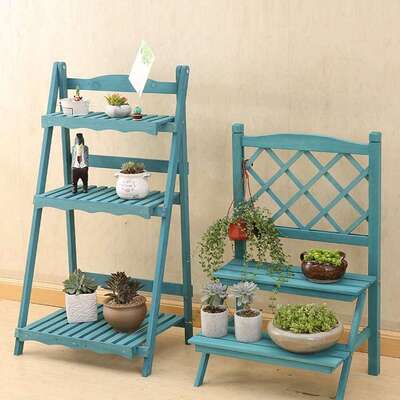 置物架多层实木质折FUX叠防腐客阶阳台室内梯盆花花架厅子多tω
