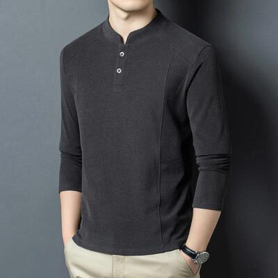 壹品奢潮穿搭STUDIO高端男士双面德绒打底衫男亨利领T恤立领运动