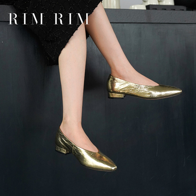RIM RIM塑型马皮鞋复古玛丽珍女鞋法式金色百搭奶奶鞋浅口单鞋女
