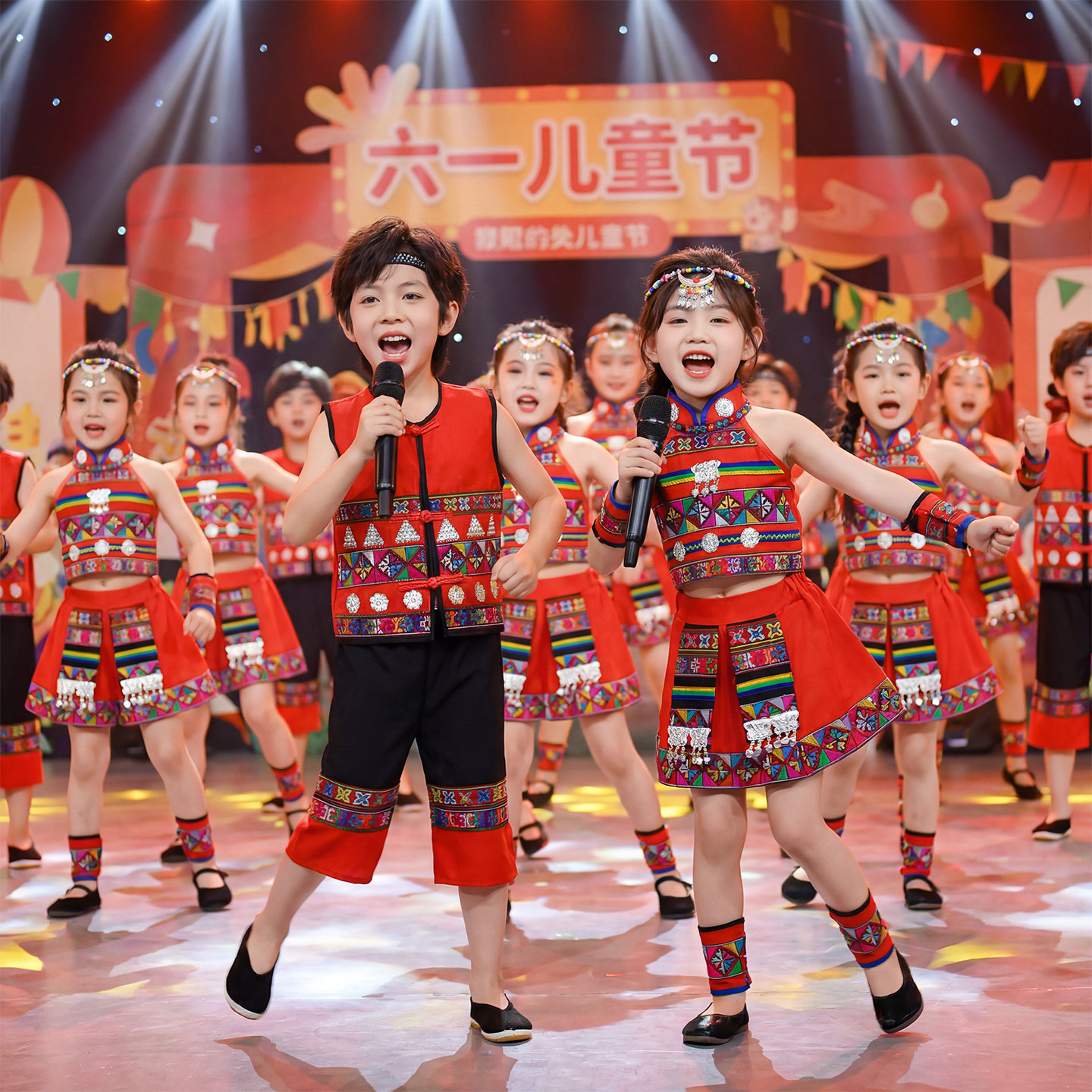 新六一儿童苗族演出服少数民族舞蹈服装彝族瑶族哈尼族黎族服饰