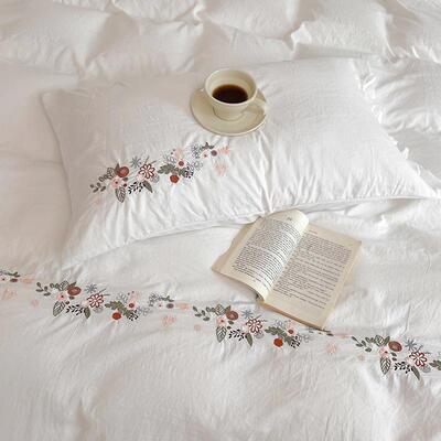 ASVV类复古套高重刺绣绑带款水洗棉棉四件套仿汉克麻麻床单被三件