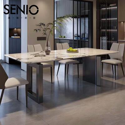 吃轻奢桌大餐理石现代简约极简餐桌组合长方形饭桌餐厅餐QAJ椅桌